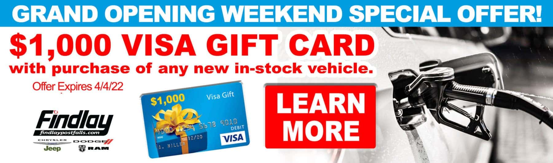$1,000 Gas Visa Gift Card | Findlay Chrysler Jeep Dodge Ram