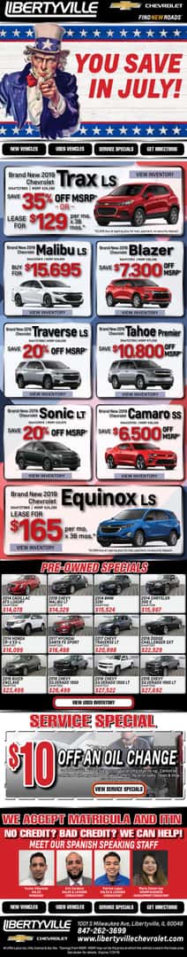 Current New Chevrolet Vehicle Specials Offers | Libertyville Chevrolet